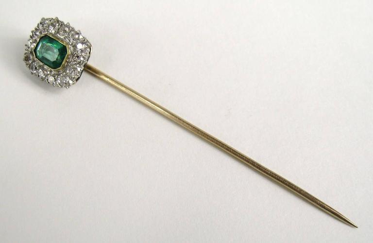Spectacular 1920s Emerald and Diamond Platinum Gold Stick Pin at ...