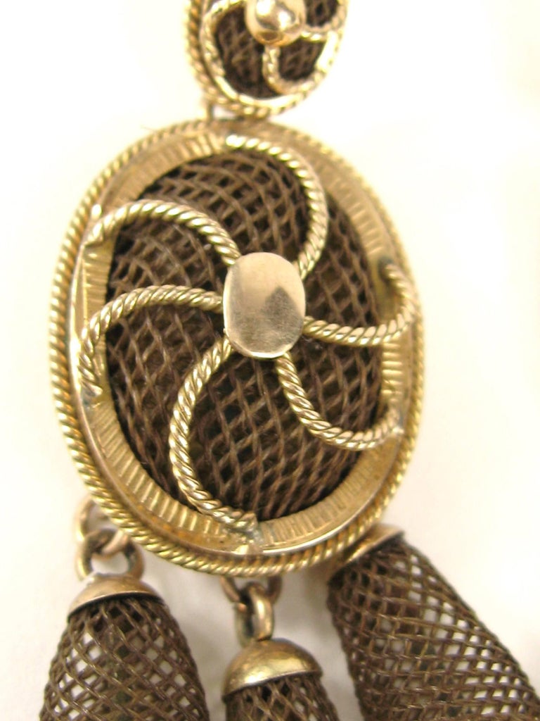 14 Karat Gold Victorian Mourning Hair Dangle Earrings For Sale at 1stDibs