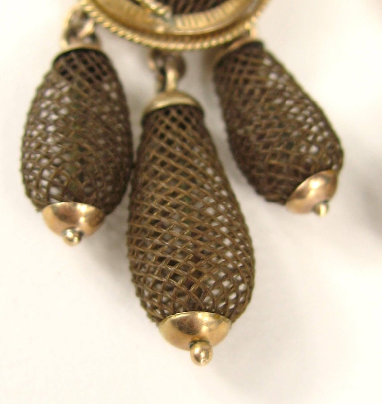 14 Karat Gold Victorian Mourning Hair Dangle Earrings For Sale at 1stDibs