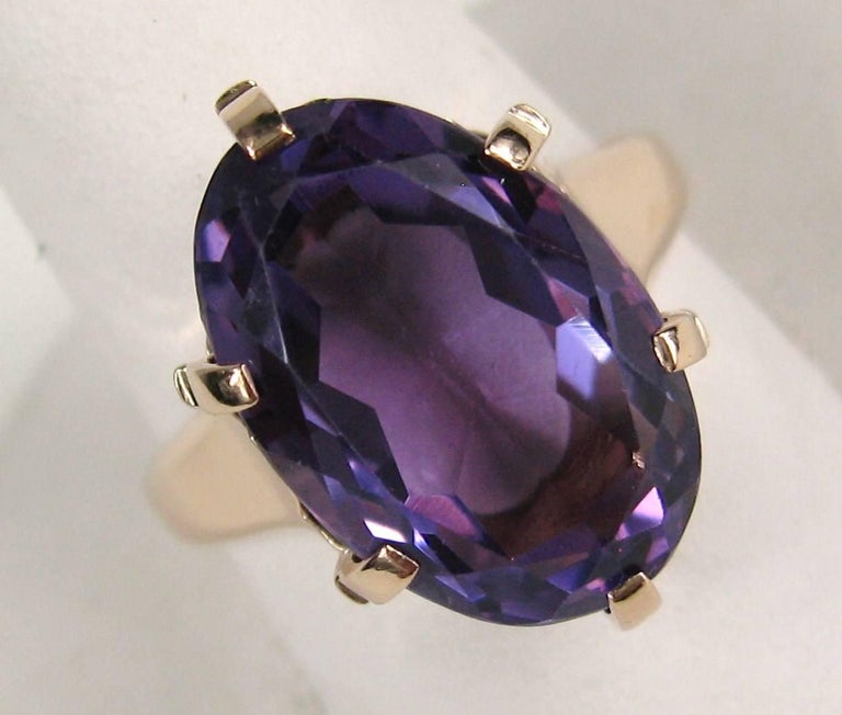 Victorian Rose 14 Karat Gold Large Oval Amethyst Ring For Sale at ...