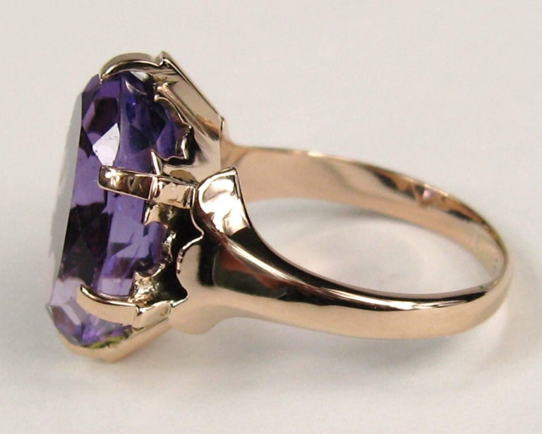 Victorian Rose 14 Karat Gold Large Oval Amethyst Ring For Sale at ...