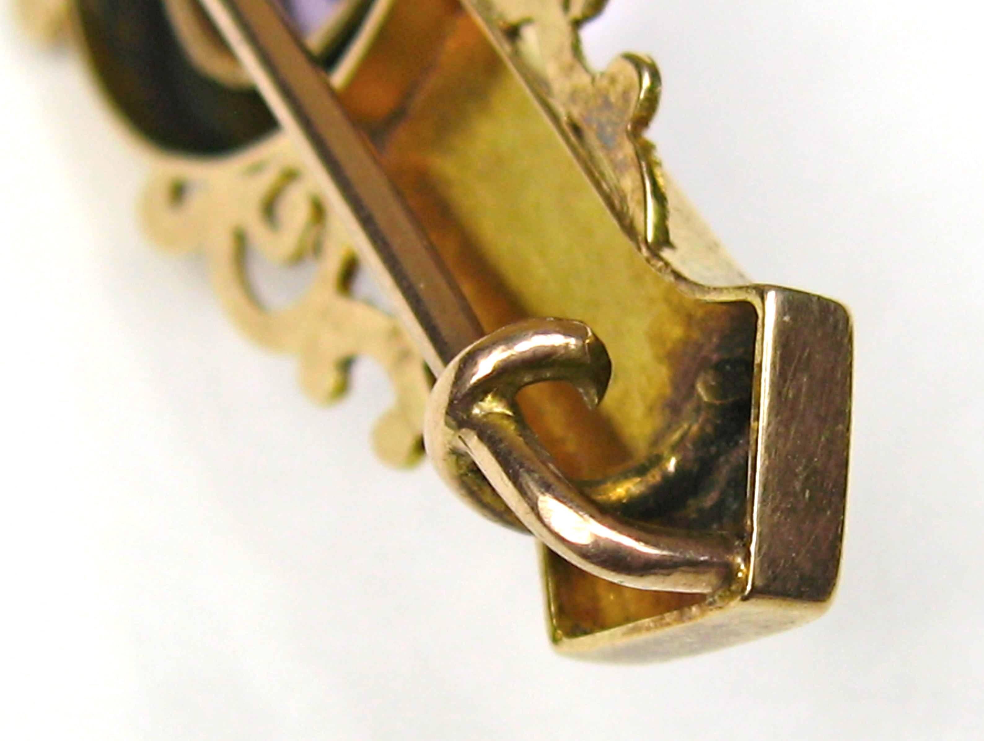 Victorian 14 Karat Gold Enamel Amethyst Bar Pin Brooch at 1stDibs ...