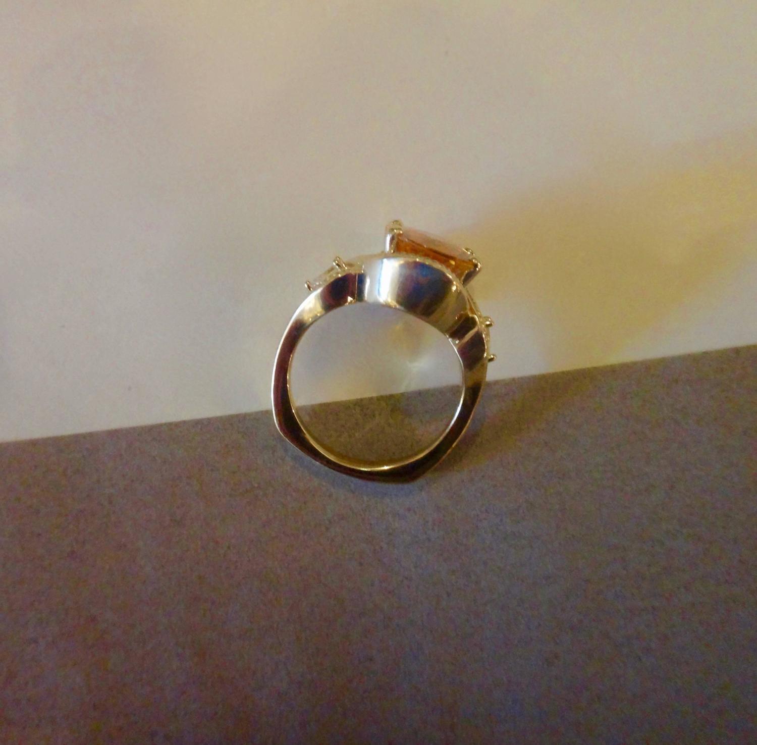 Saffron Yellow Sapphire Pear Shaped Diamond Three Stone Ring For Sale ...