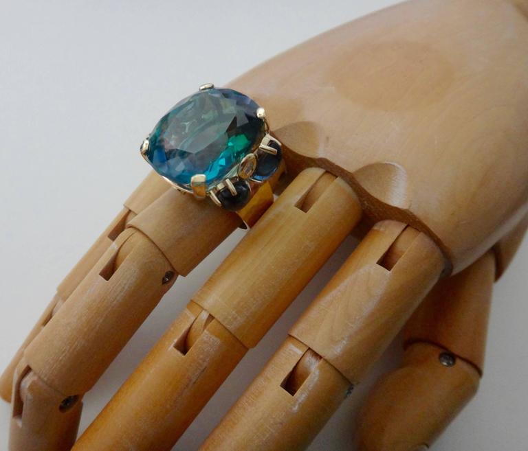 Michael Kneebone Bi-Color Topaz White Diamond Gold Cocktail Ring at 1stDibs