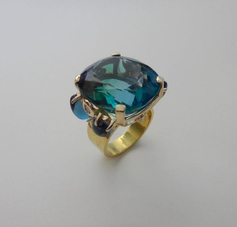 Michael Kneebone Bi-Color Topaz White Diamond Gold Cocktail Ring at 1stDibs