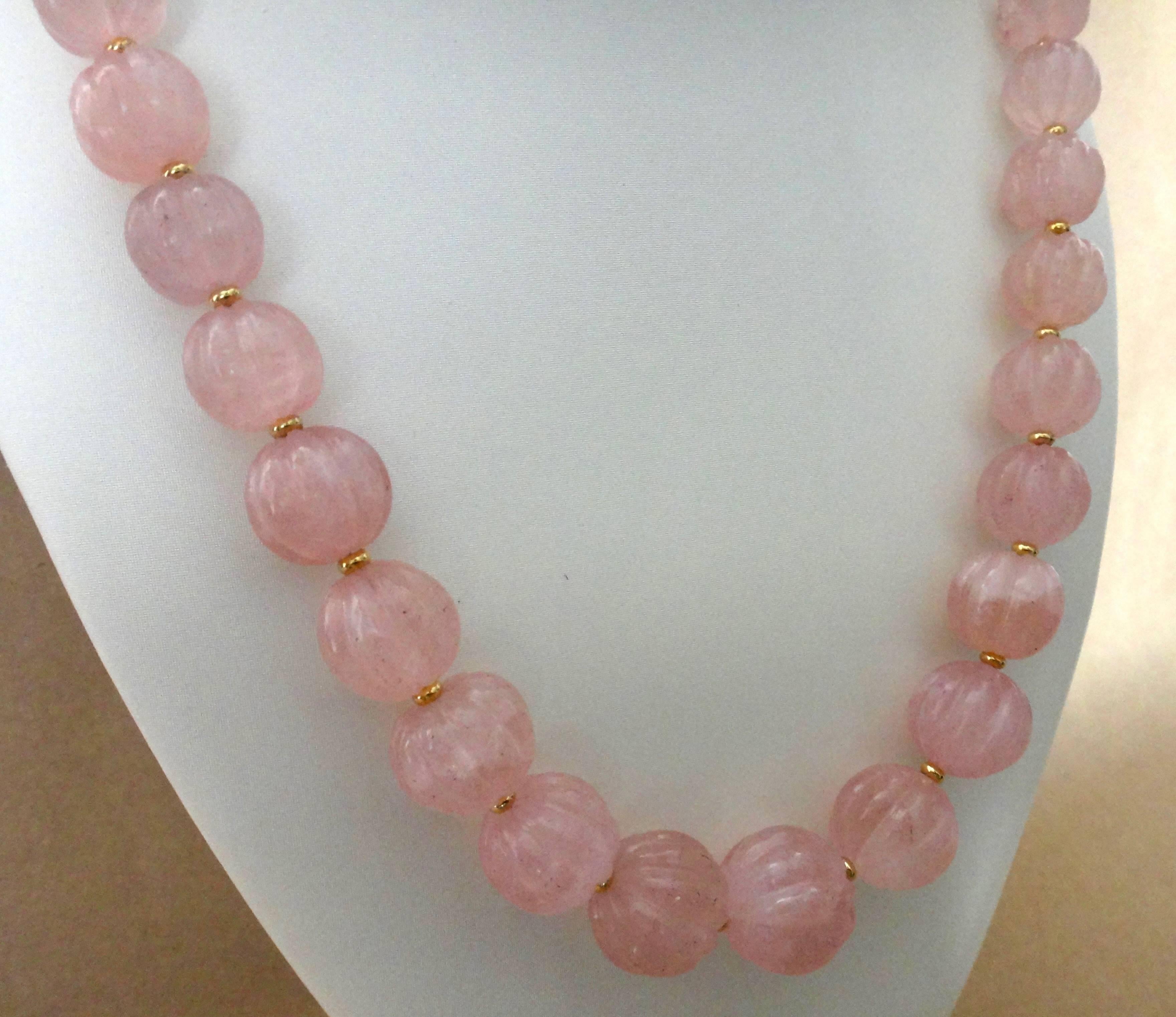 Michael Kneebone Rose Quartz Melon Carved Bead Necklace at 1stDibs ...