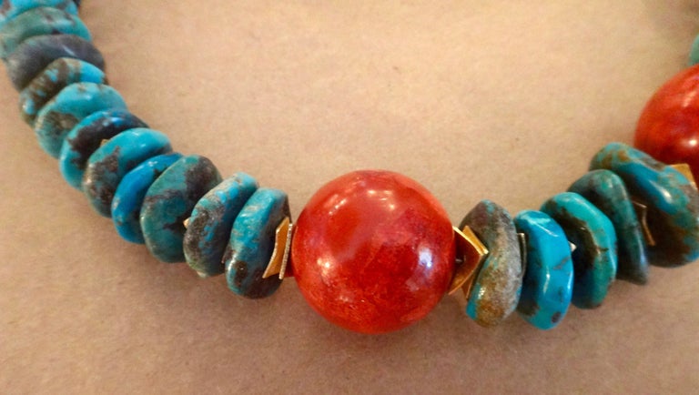 Michael Kneebone Fossil Coral Nugget Turquoise Bead Necklace For Sale ...