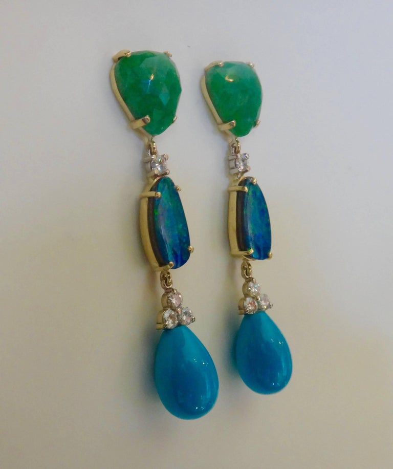 Michael Kneebone Emerald Boulder Opal Sleeping Beauty Turquoise Dangle ...