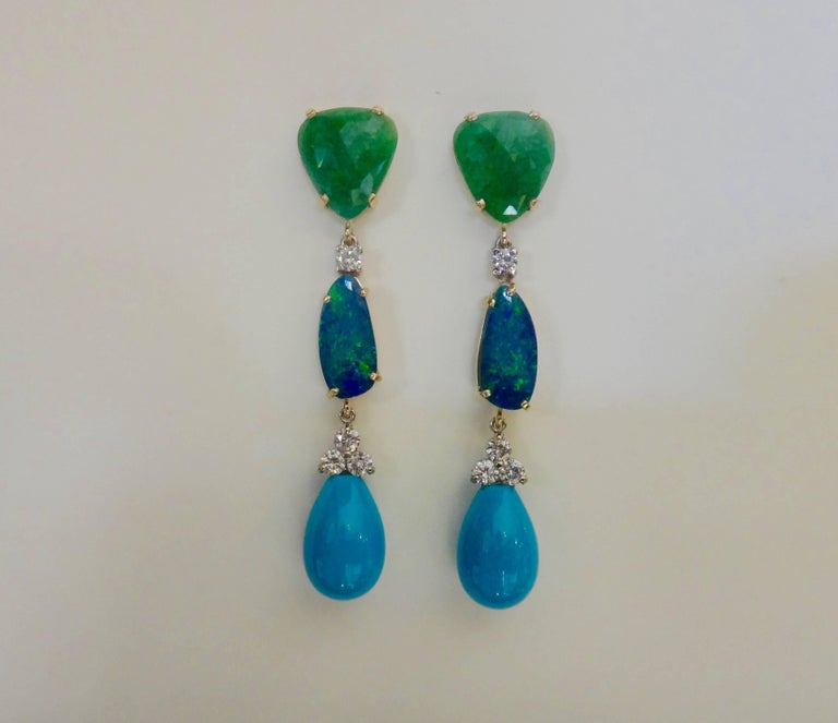 Michael Kneebone Emerald Boulder Opal Sleeping Beauty Turquoise Dangle ...