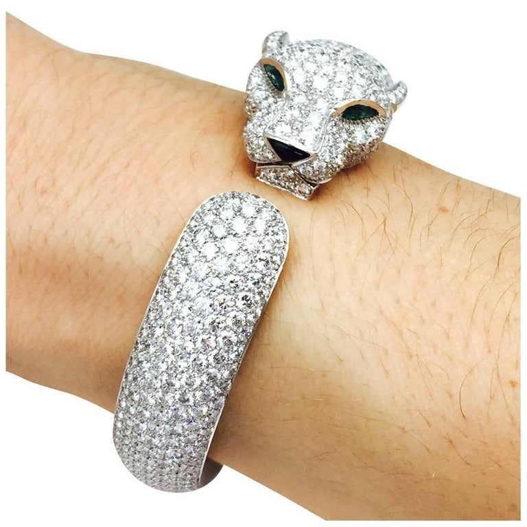 Cartier Panther Collection Diamonds Emerald Onyx Bangle at 1stDibs ...