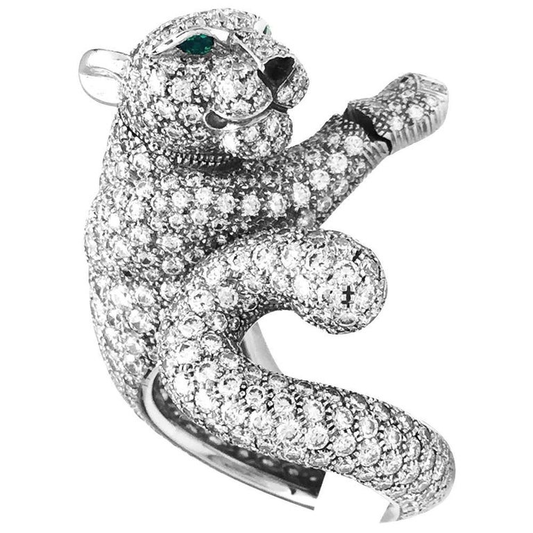 Cartier Ring, Féline Collection, Diamonds, Emeralds and Onyx at 1stDibs