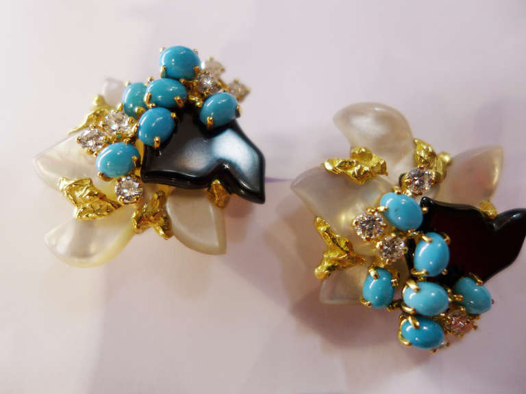 Chaumet Multicolor Diamond Gold Earrings at 1stDibs