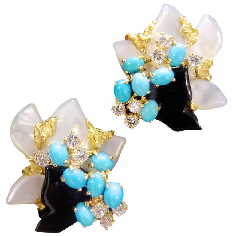 Chaumet Multicolor Diamond Gold Earrings at 1stDibs