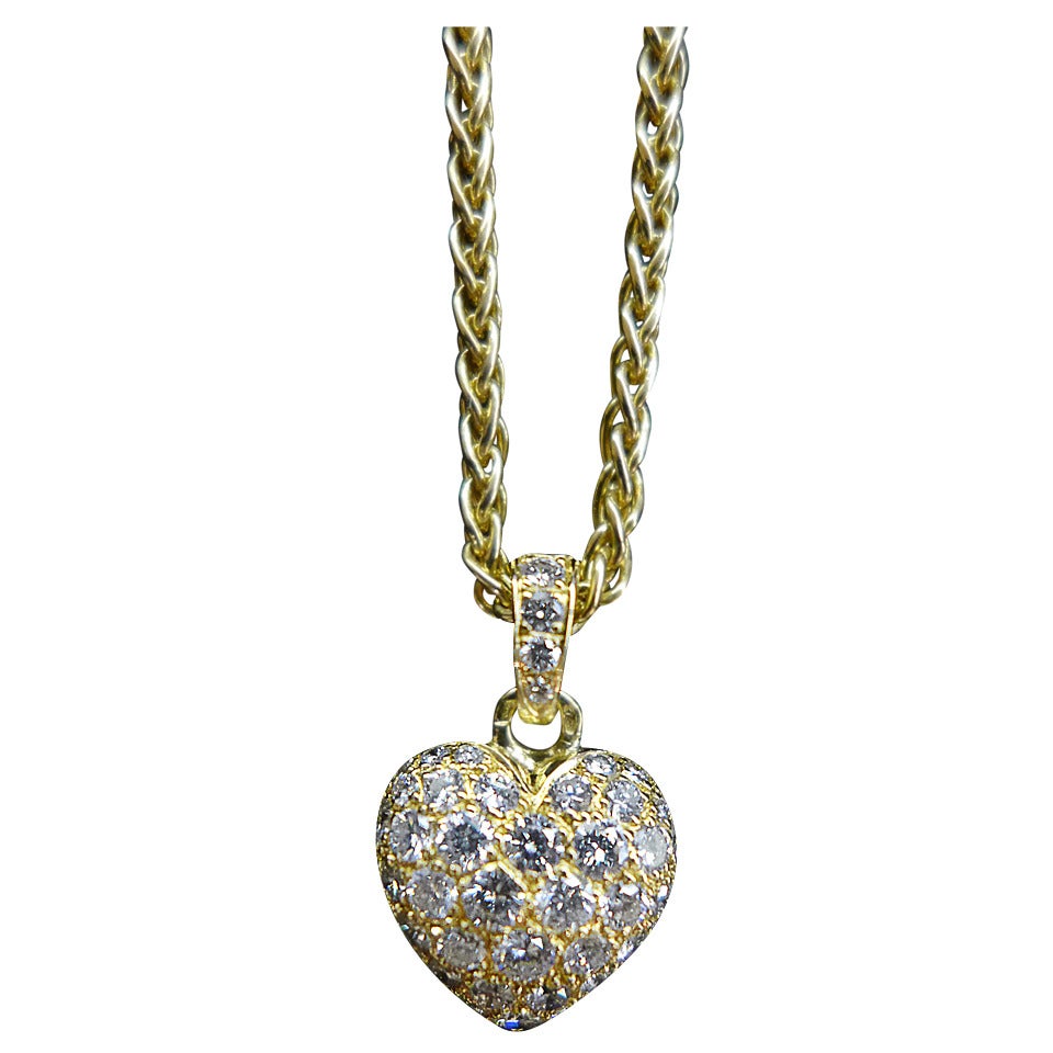 Cartier Diamond Yellow Gold Heart Pendant on a Cartier Chain at 1stDibs