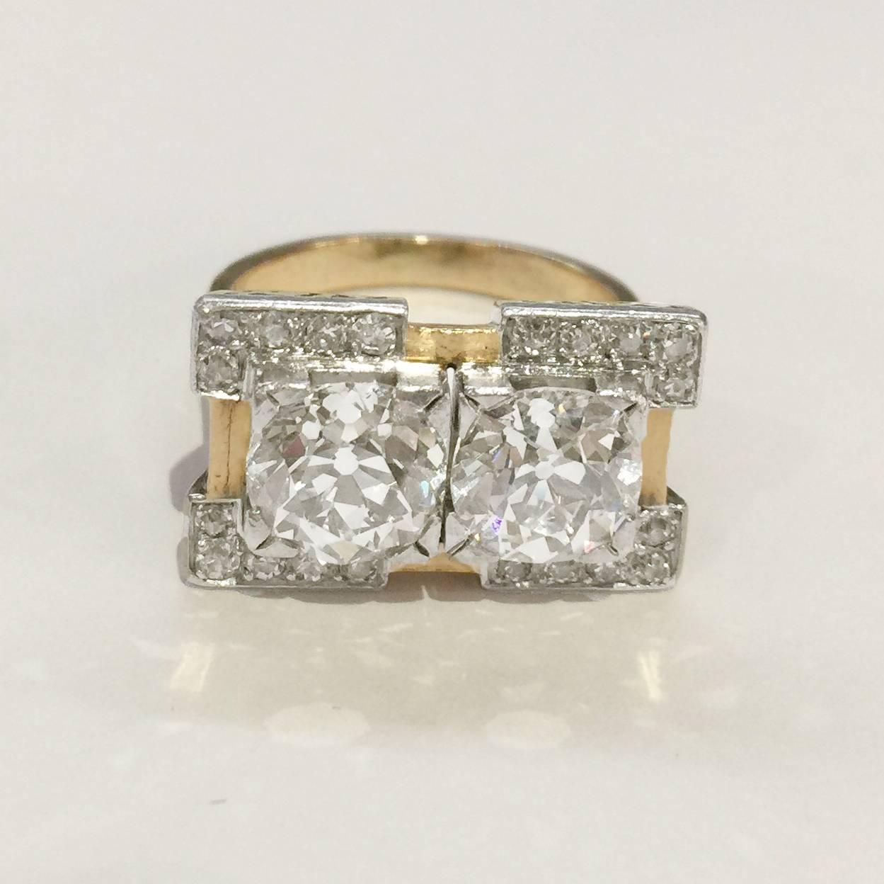 Art deco yellow gold and platinum diamond ring. at 1stDibs