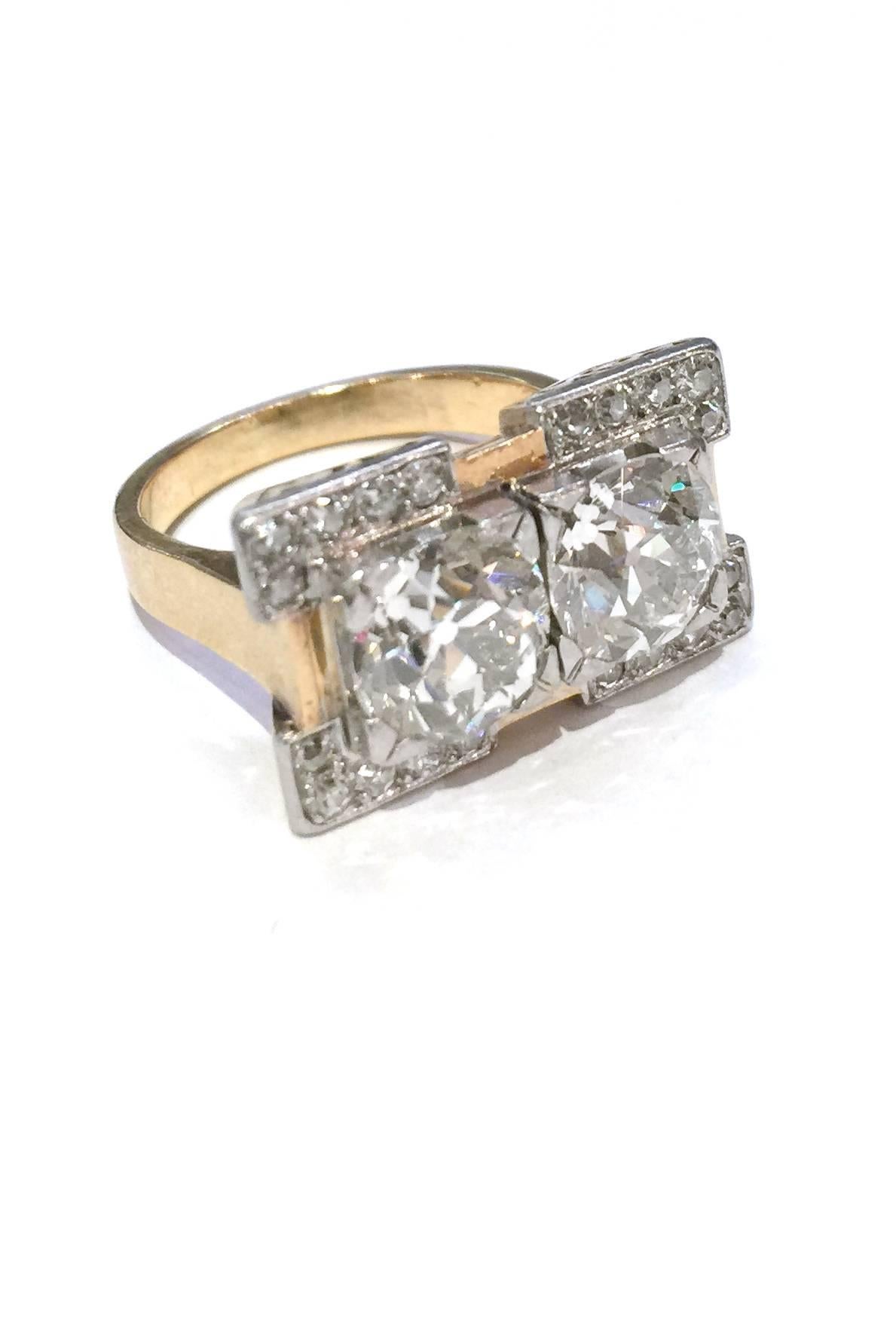 Art deco yellow gold and platinum diamond ring. at 1stDibs