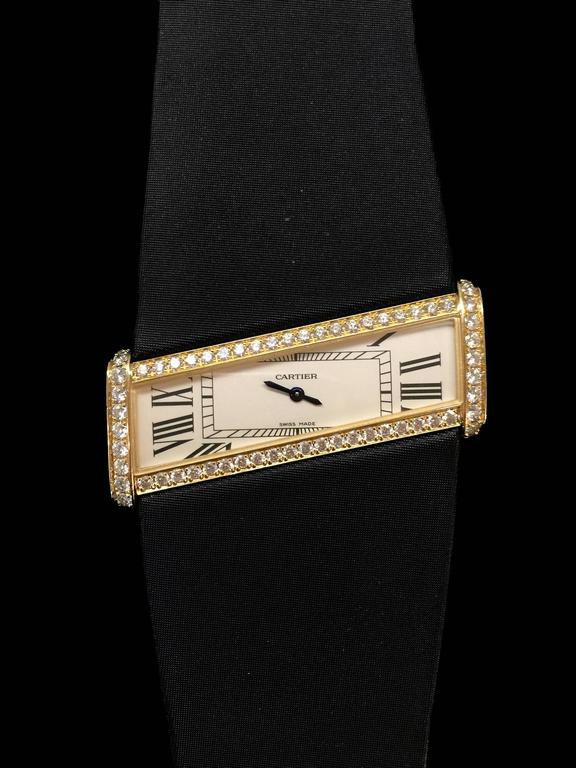 Cartier Yellow Gold Diamond Diagonal Quartz Wristwatch at 1stDibs ...