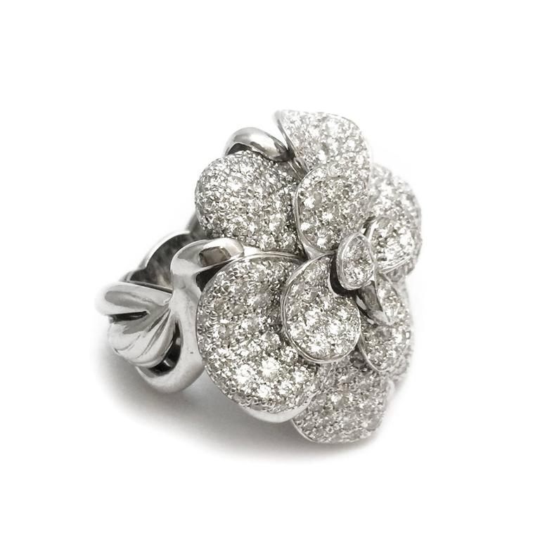 Chanel Brilliant Cut Diamonds Gold Camelia Ring at 1stDibs