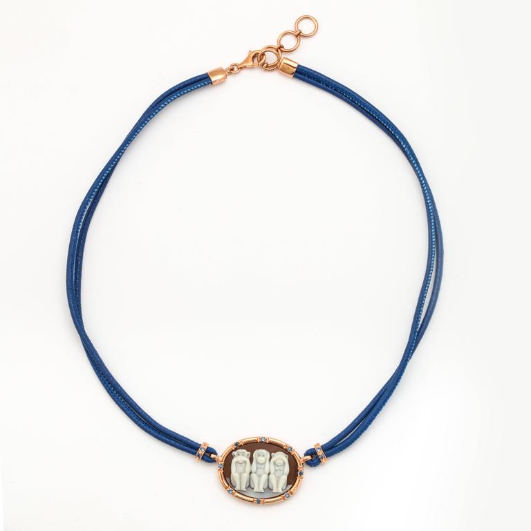 Amedeo Wise Monkeys Necklace with Sapphires For Sale at 1stDibs