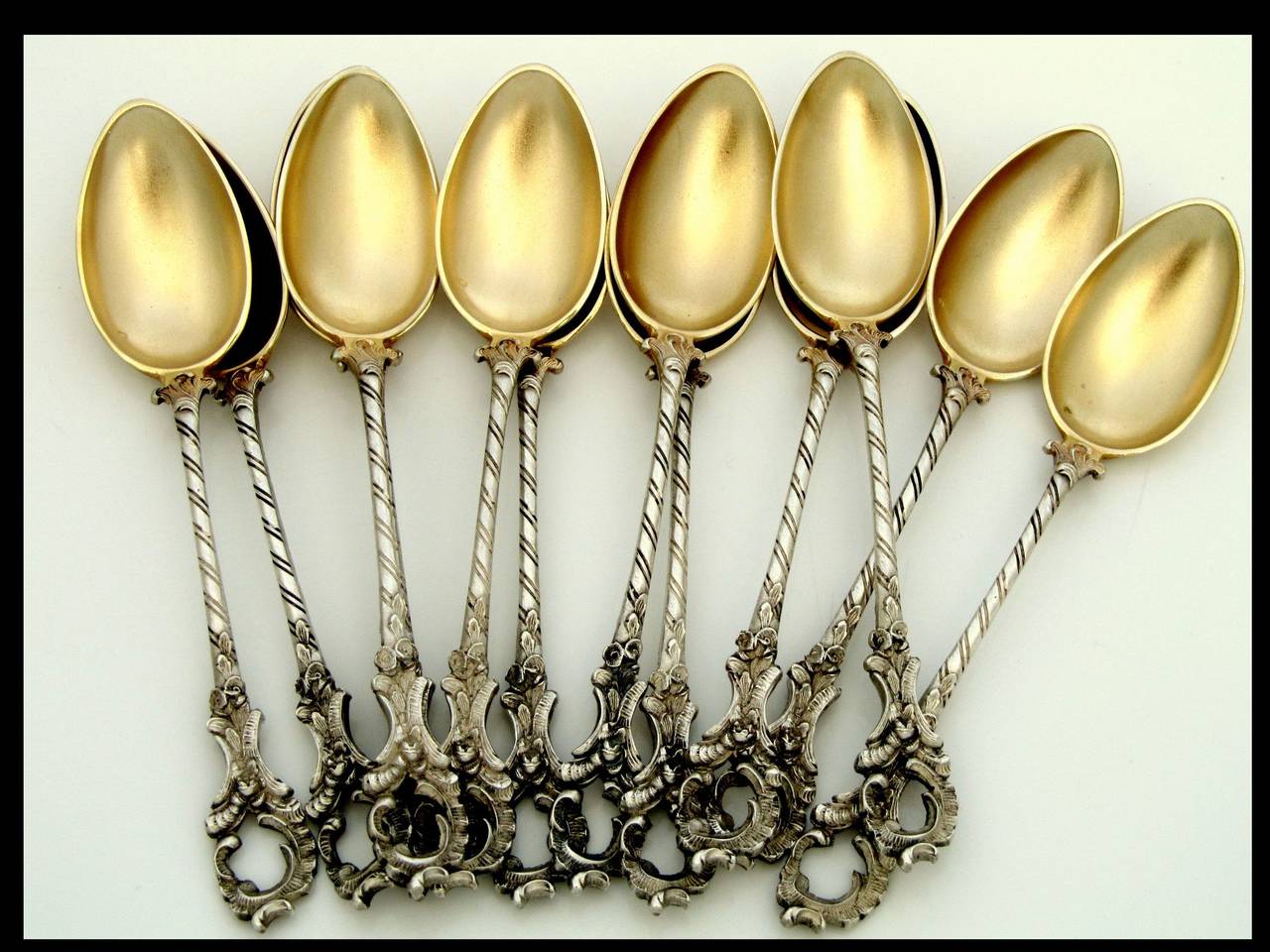 Antique German Sterling Silver Gold Teaspoons Set 12 pc w/original box ...