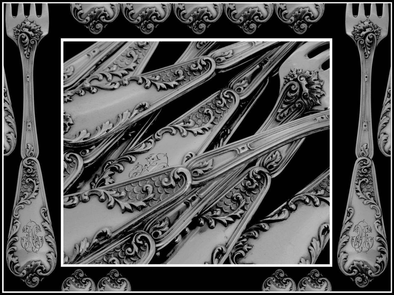 Gorgeous French Sterling Silver Dinner Flatware Set 12 pc Rococo For ...