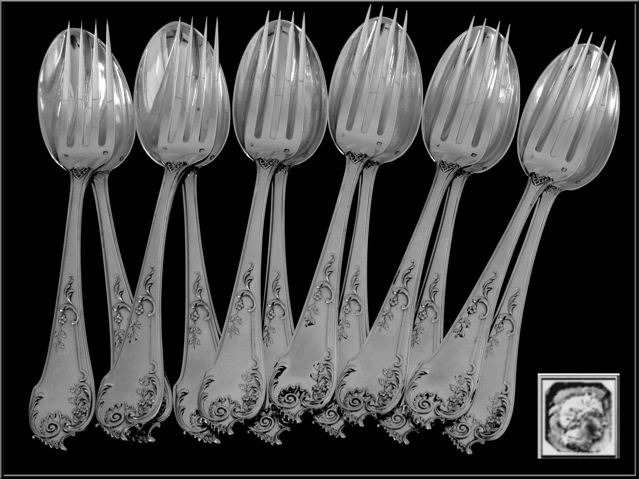 Roussel Antique French Sterling Silver Dinner Flatware Set 12 pc Rococo ...