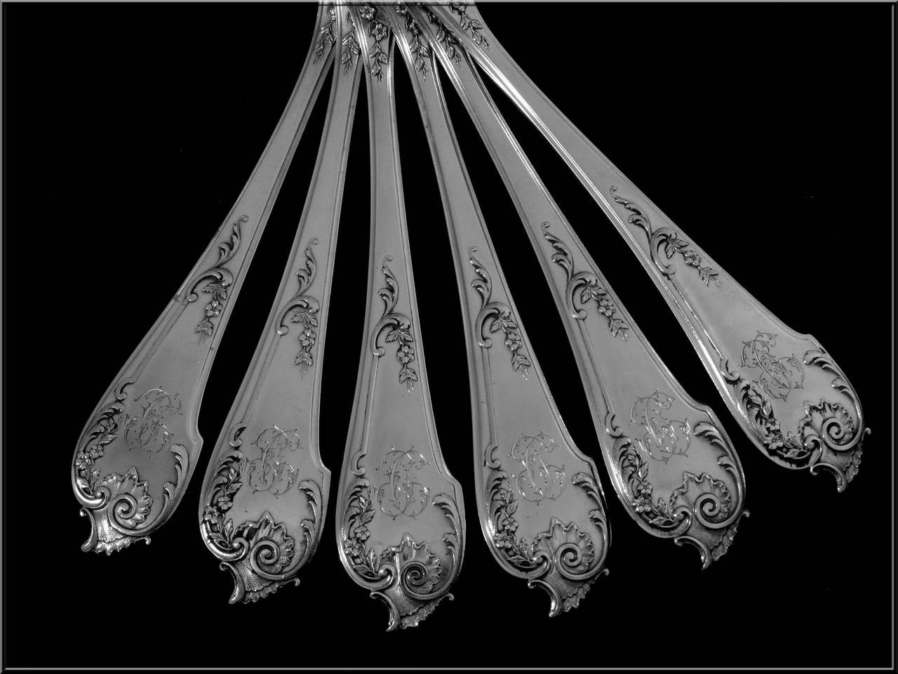 Roussel Antique French Sterling Silver Dinner Flatware Set 12 pc Rococo ...