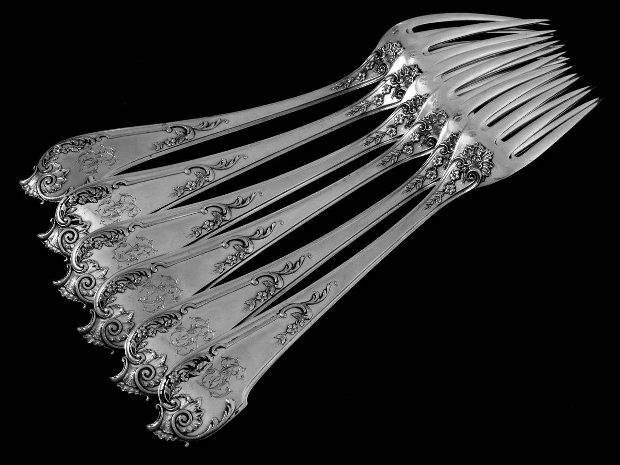 Roussel Antique French Sterling Silver Dinner Flatware Set 12 pc Rococo ...