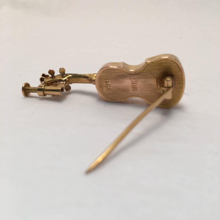 Gold Violin Brooch For Sale at 1stDibs