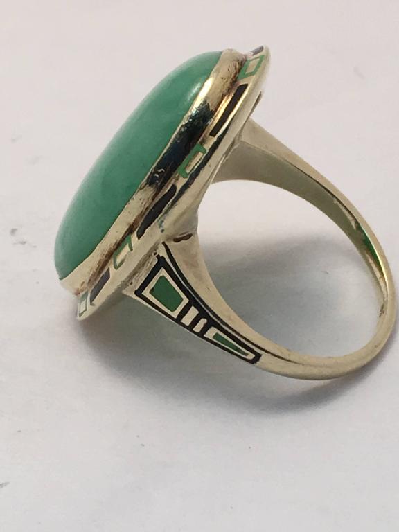 Remarkable Art Deco Enameled Jade Ring For Sale at 1stDibs