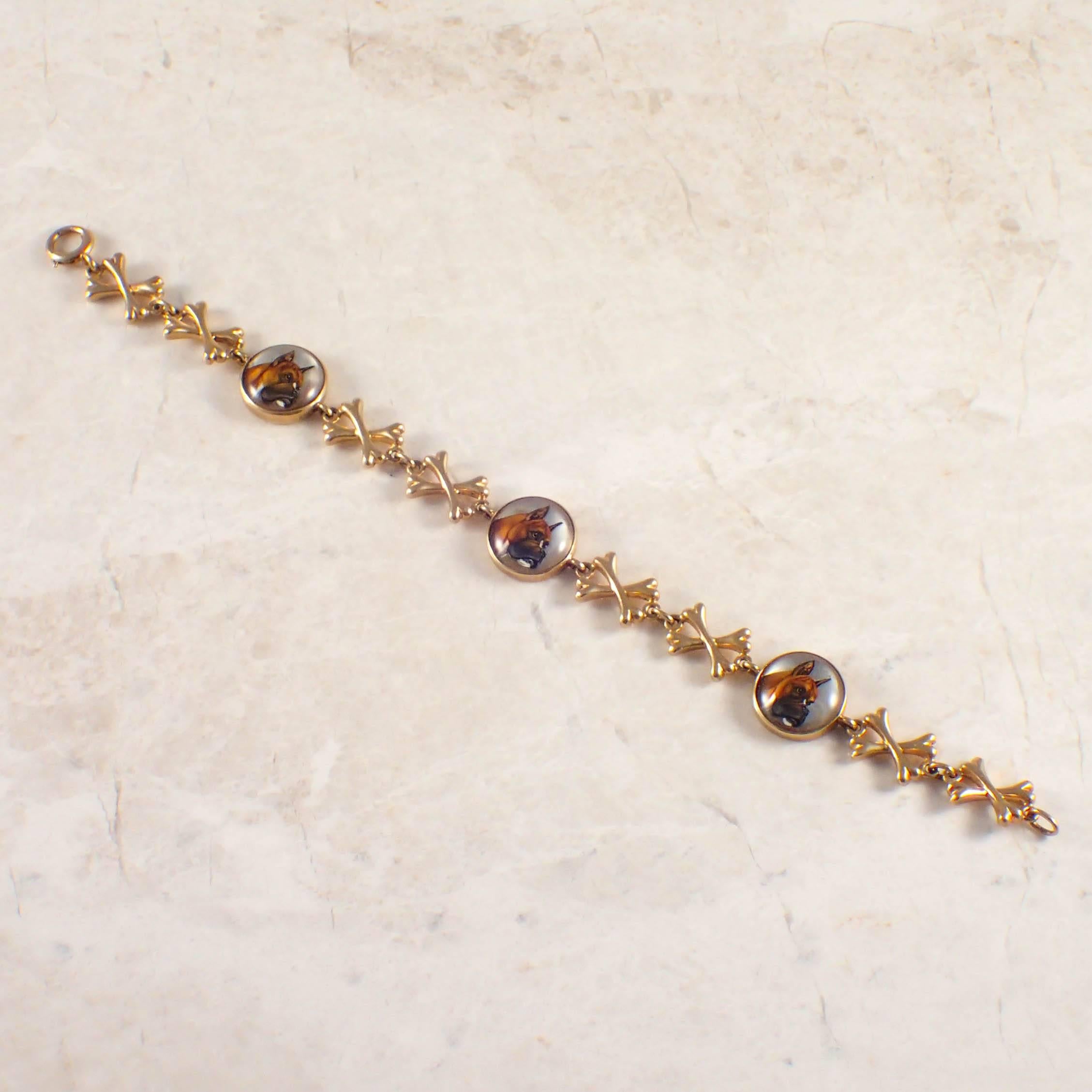 Art Deco Essex Crystal Gold Boxer Dog Motif Bracelet For Sale at ...