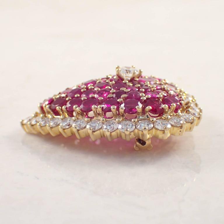 Ruby Diamond Gold Heart Brooch at 1stDibs