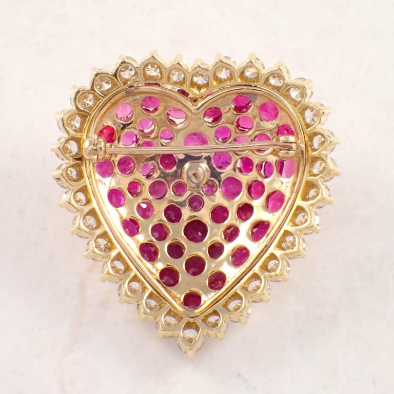 Ruby Diamond Gold Heart Brooch at 1stDibs