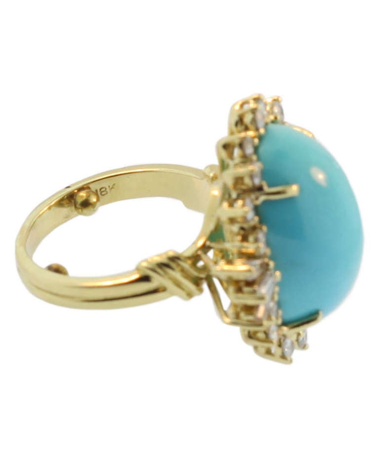 Yellow Gold Diamond and Turquoise Ring For Sale at 1stDibs