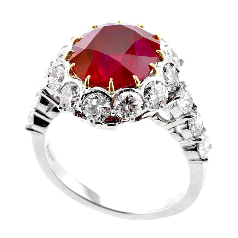 Garrard London 5 Carat Pigeon's Blood Burma Ruby Diamond Cluster ...