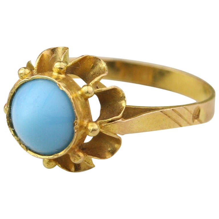 Turquoise and Gold Bullet Ring For Sale at 1stDibs
