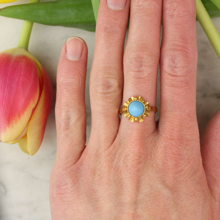 Turquoise and Gold Bullet Ring For Sale at 1stDibs