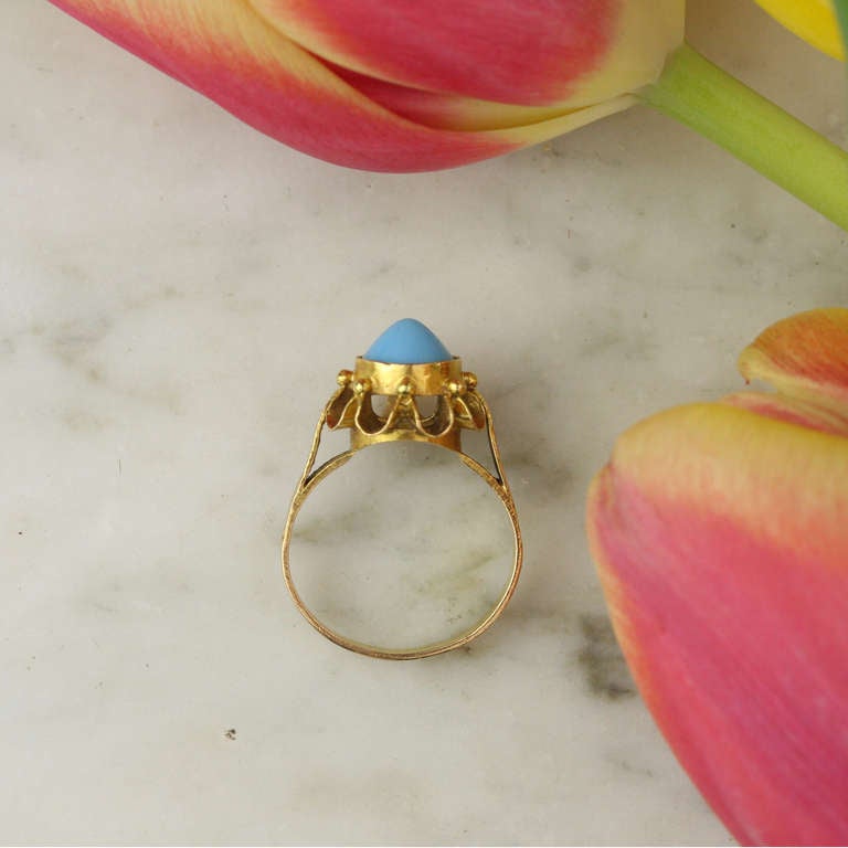 Turquoise and Gold Bullet Ring For Sale at 1stDibs