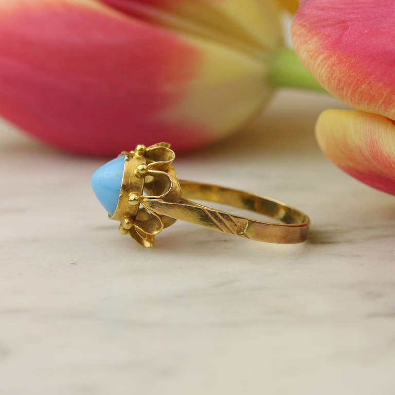 Turquoise and Gold Bullet Ring For Sale at 1stDibs