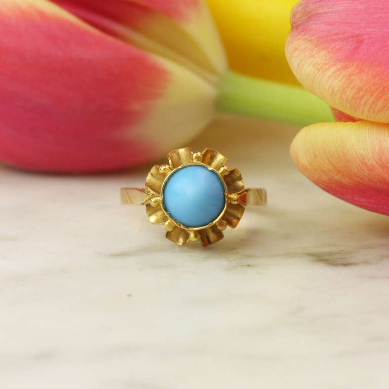 Turquoise and Gold Bullet Ring For Sale at 1stDibs