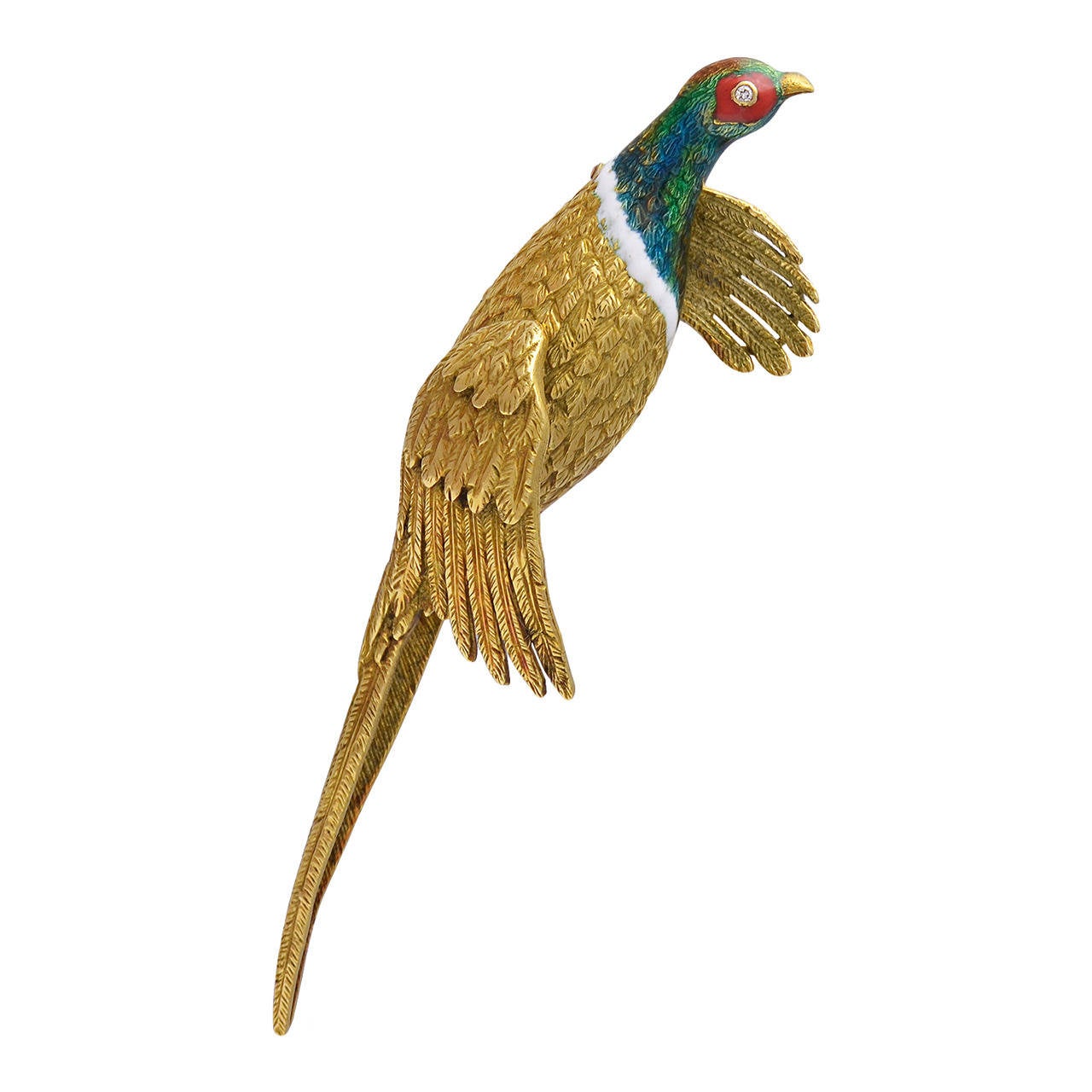 Mellerio dits Meller Paris Enameled Gold Pheasant Brooch For Sale at ...