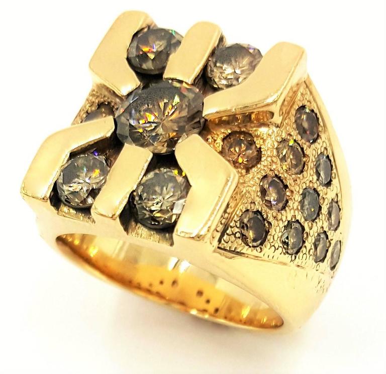 Custom 5.25 Carats Cognac Diamonds Gold "Godfather" Pinky Ring For Sale ...