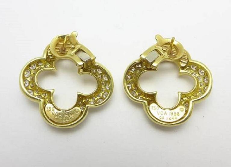 Van Cleef and Arpels Alhambra Collection Diamond Gold Earrings For Sale ...