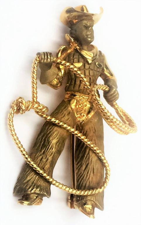 Captivating B.D. Howes and Son Gold Cowboy Rodeo Man Pin Brooch at 1stDibs