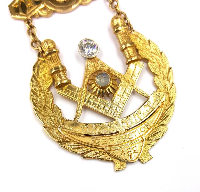 Freemasons Grand Master Enamel Moonstone Diamond Gold Pendant For Sale ...