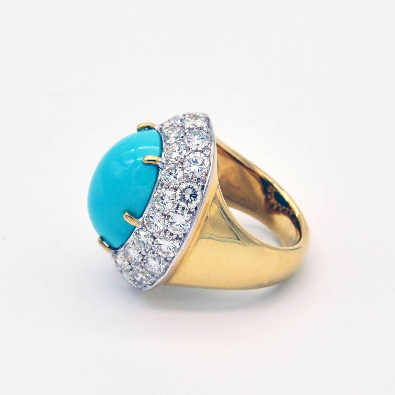 Large Turquoise Diamond Gold Cocktail Ring For Sale at 1stdibs