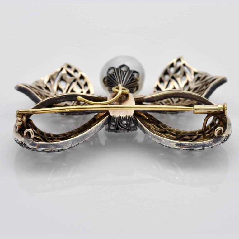 Victorian Diamond Silver Topped Gold Bow Brooch at 1stDibs