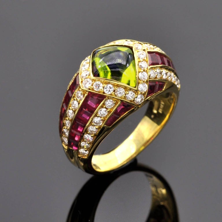 Peridot Ruby and Diamond Gold Ring at 1stDibs | peridot and ruby ring ...