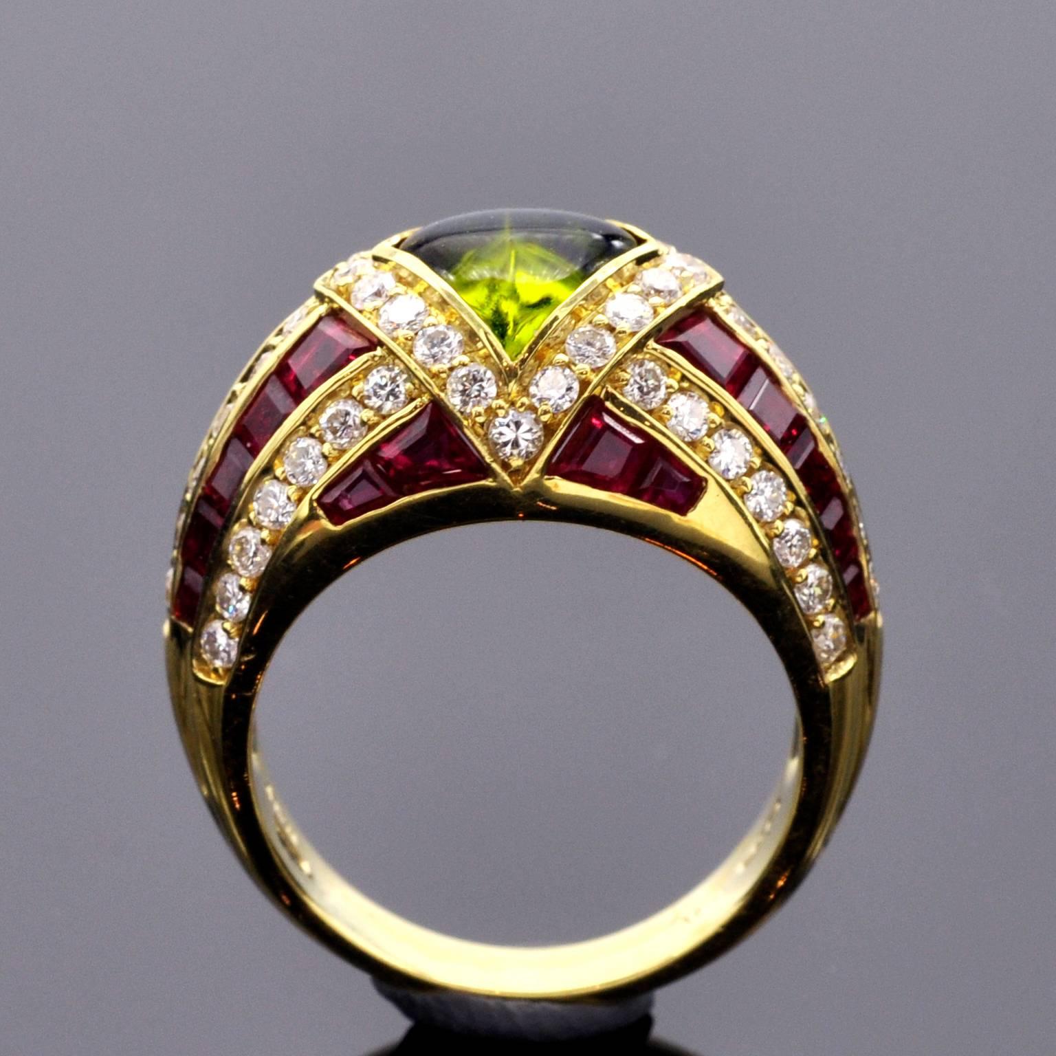 Peridot Ruby and Diamond Gold Ring at 1stDibs | peridot and ruby ring ...