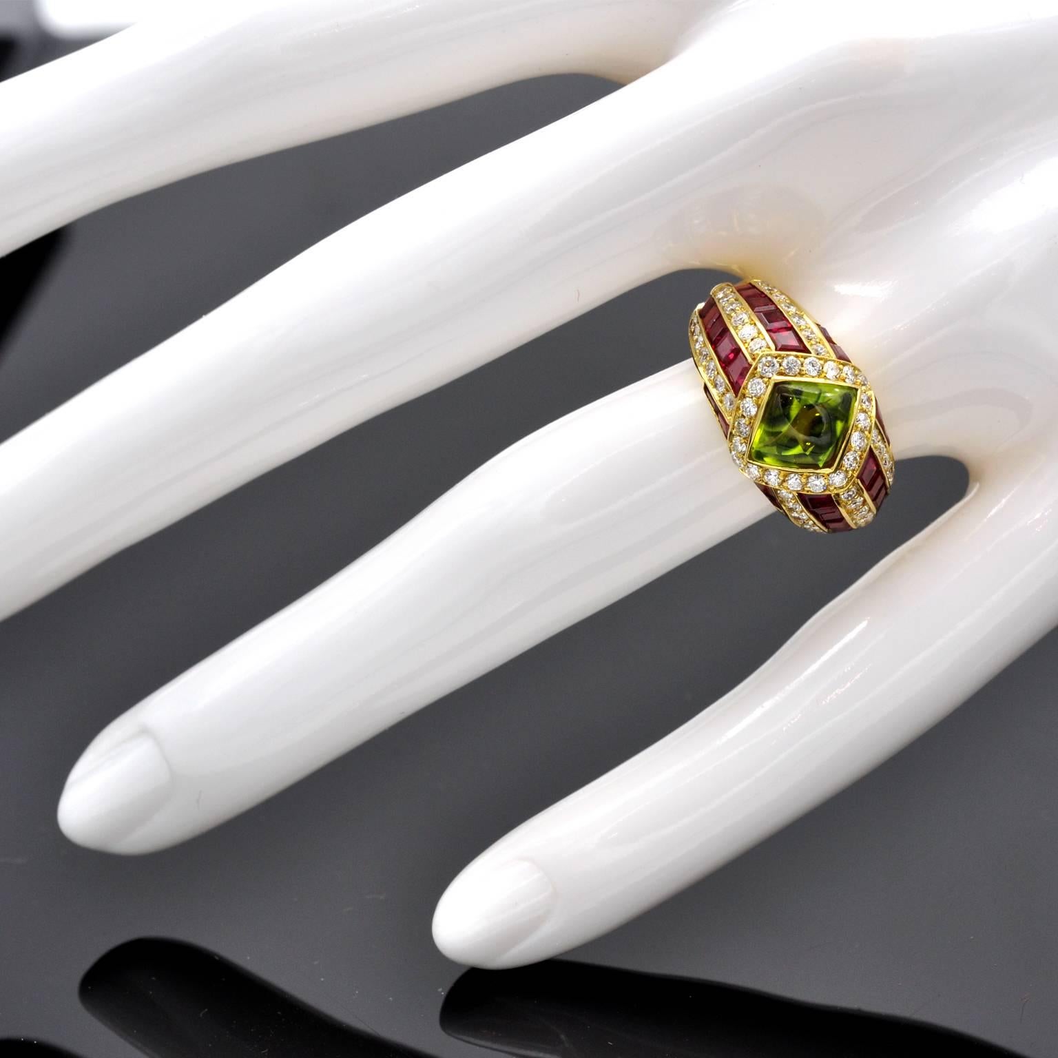 Peridot Ruby and Diamond Gold Ring at 1stDibs | peridot and ruby ring ...